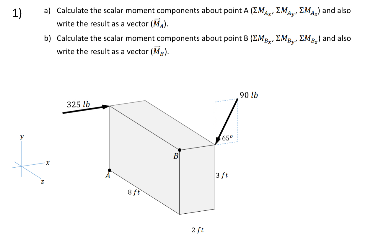 Solved a) ﻿Calculate the scalar moment components about | Chegg.com
