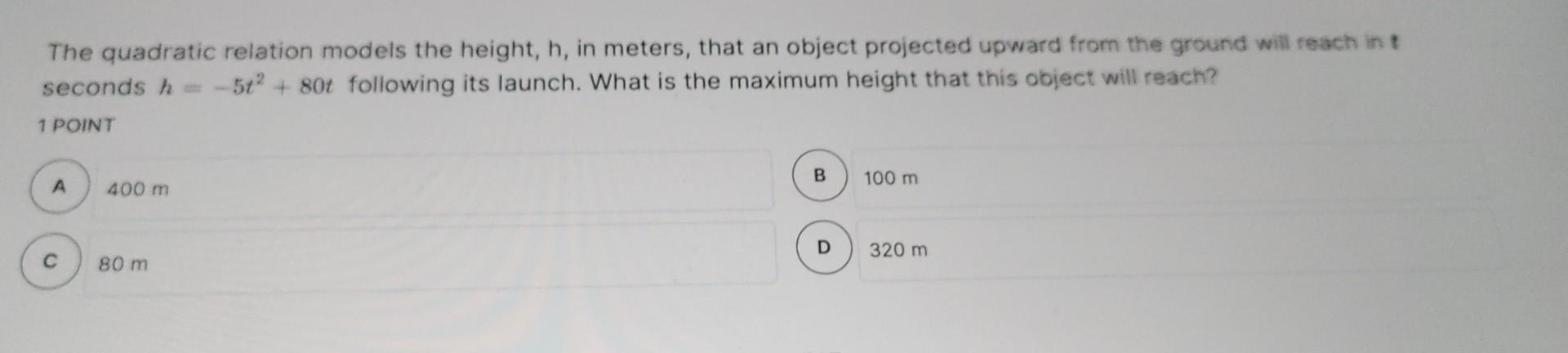 Solved The quadratic relation models the height, h, in | Chegg.com