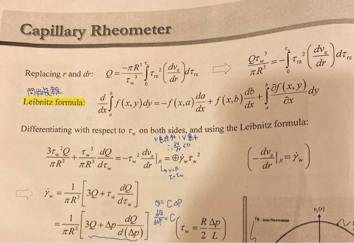 Solved Capillary Rheometer 3 dv, dr Idtz QT R3 - R 2 diz 0 | Chegg.com