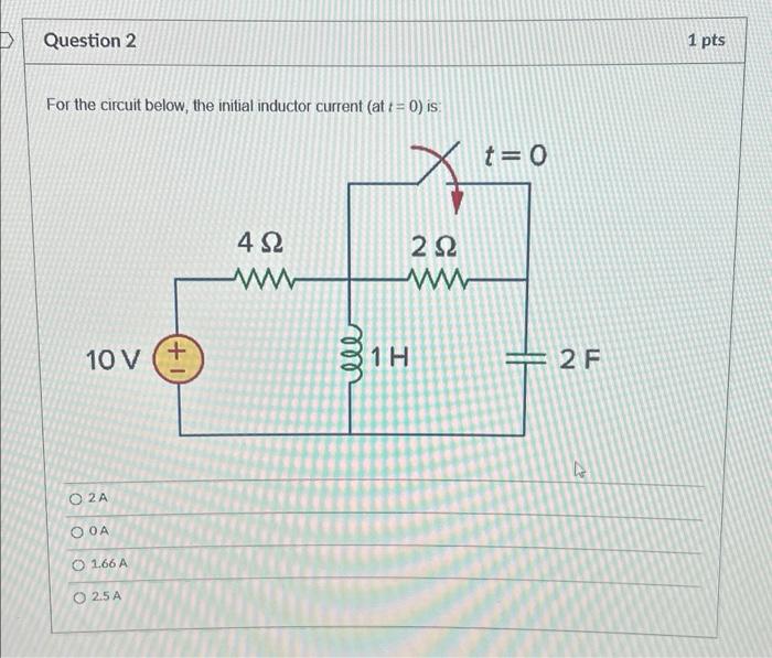 Solved Question 2 For the circuit below, the initial | Chegg.com