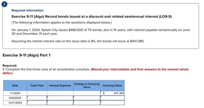 Solved Required information Exercise 9-11 (Algo) Record | Chegg.com
