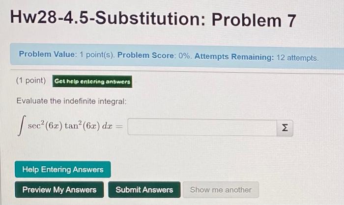 Solved Hw28-4.5-Substitution: Problem 3 Problem Value: 1 | Chegg.com