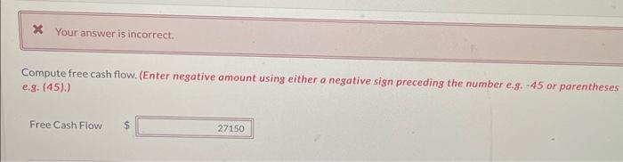 Solved Compute free cash flow. (Enter negative amount using | Chegg.com