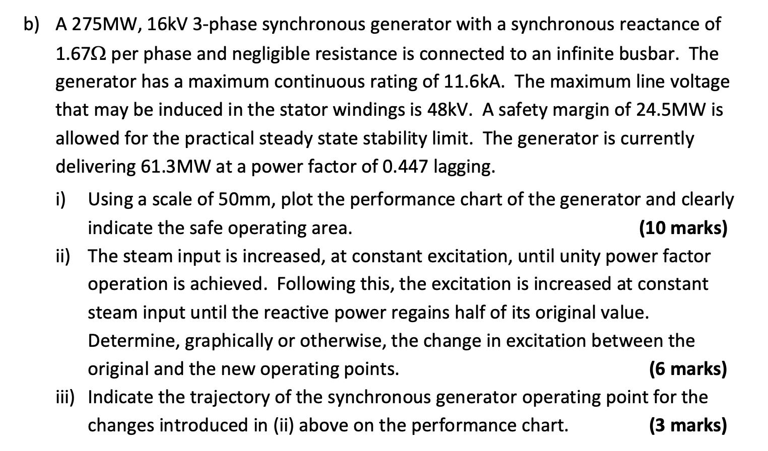 b) ﻿A 275 ﻿MW, 16 ﻿kV 3-phase synchronous generator | Chegg.com