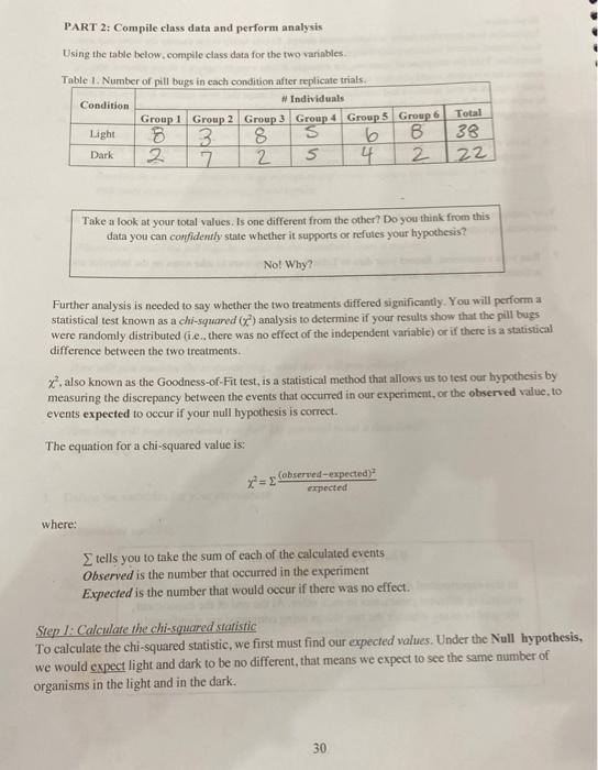 Solved PART 2: Compile class data and perform analysis Using | Chegg.com