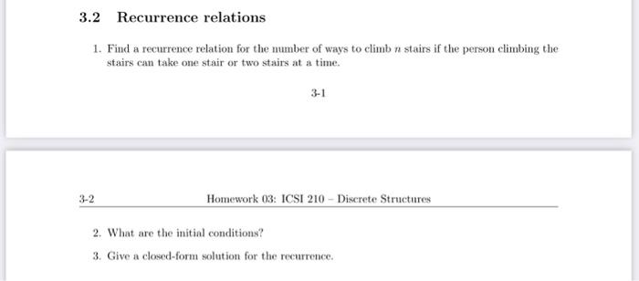 Solved 3.2 Recurrence relations 1. Find a recurrence | Chegg.com
