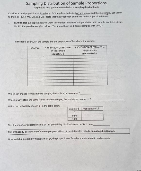 Solved Sampling Distribution of Sample Proportions Purpose: | Chegg.com