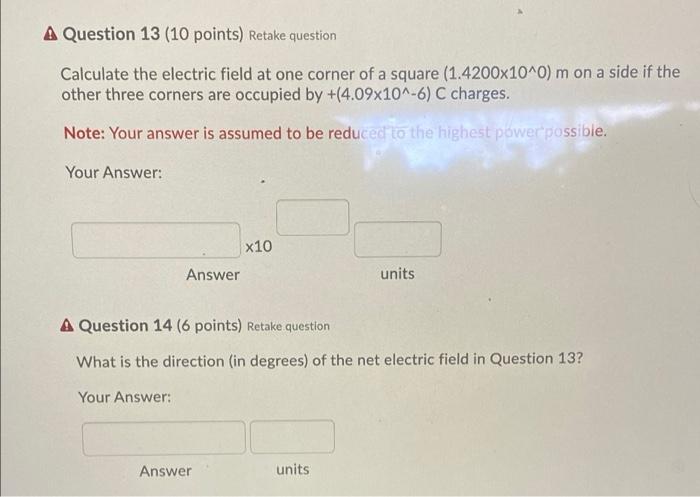 Solved A Question 13 (10 points) Retake question Calculate | Chegg.com