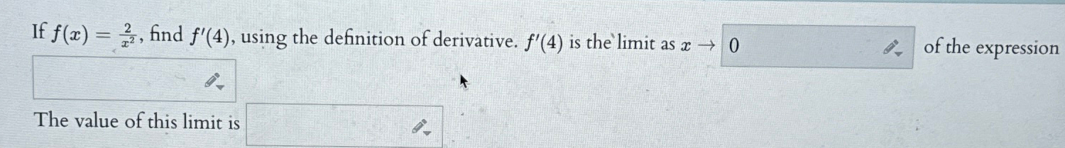 Solved If f(x)=2x2, ﻿find f'(4), ﻿using the definition of | Chegg.com