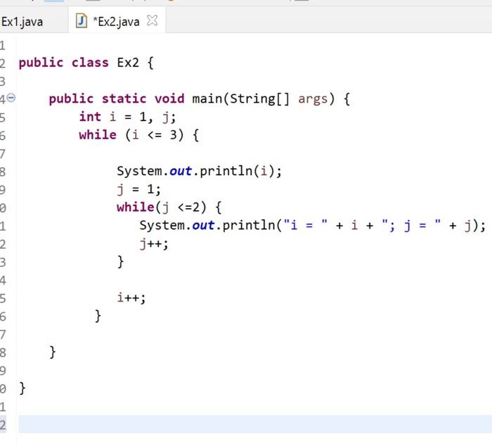 Solved 40 Ex1 Java Ex2 Java X 1 2 Public Class Ex2 { 3