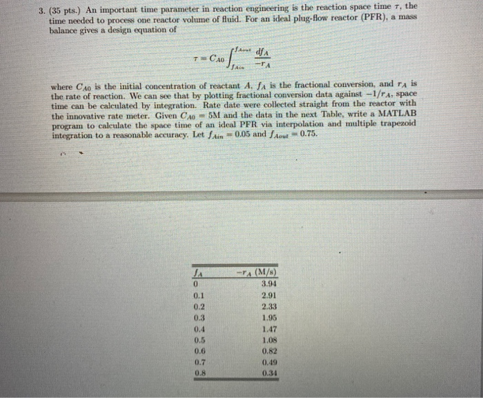 Solved 3. (35 pts.) An important time parameter in reaction | Chegg.com