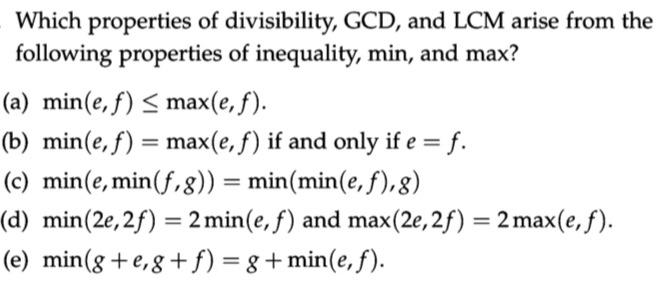 Solved Which properties of divisibility, GCD, and LCM arise | Chegg.com