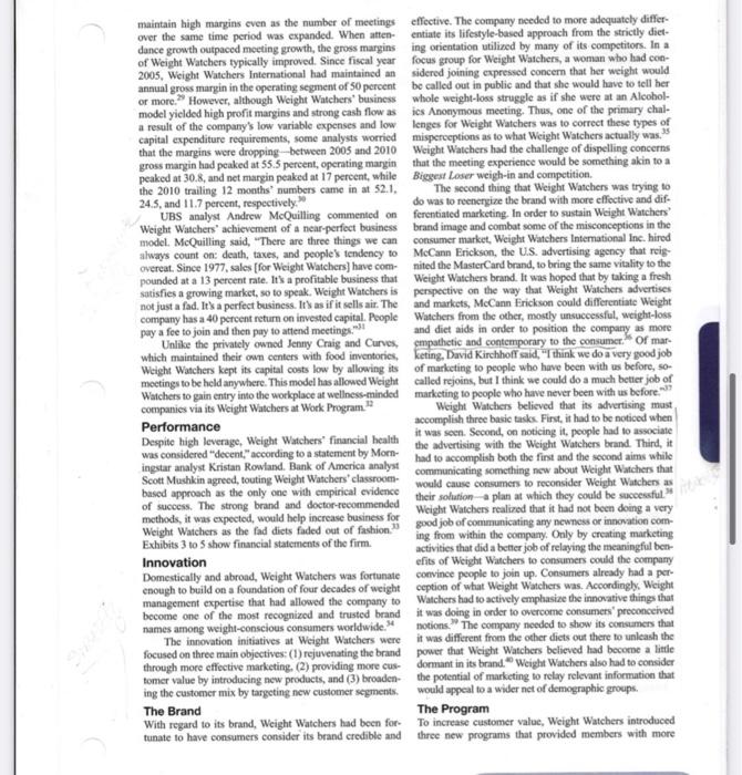 Solved Using the attached Case on Weight Watchers | Chegg.com