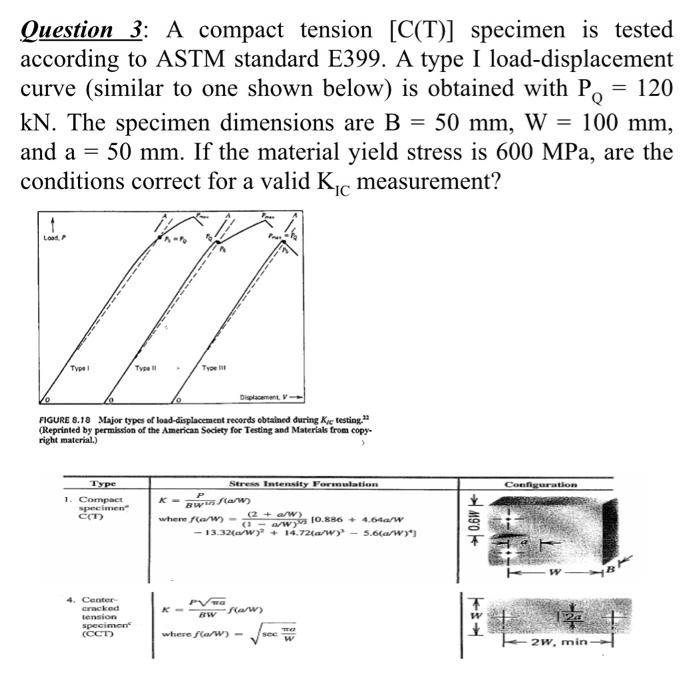 Solved Question 3: A compact tension [C(T)] specimen is | Chegg.com