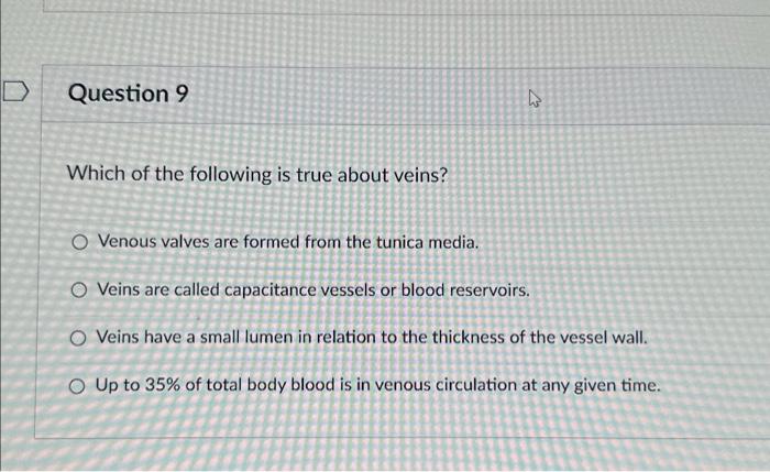 Solved Which of the following is true about veins? Venous | Chegg.com