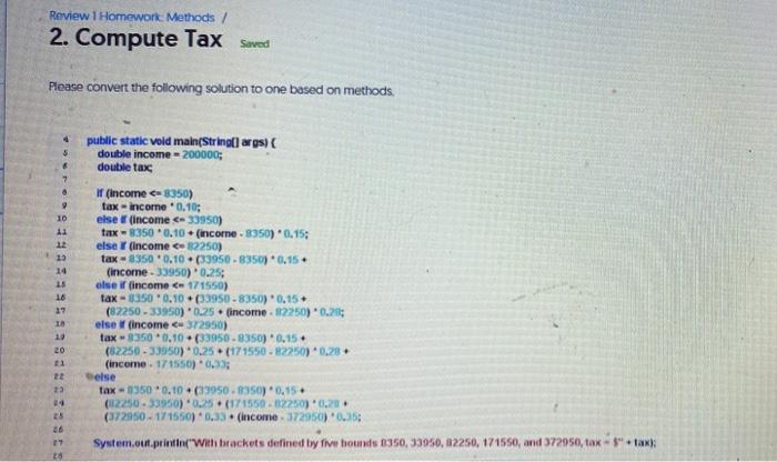 Solved Review 1 Homework: Methods / 2. Compute Tax Served | Chegg.com