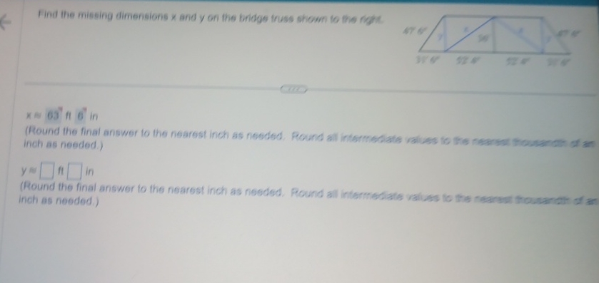 Find the missing dimensions x ﻿and y ﻿on the bridge | Chegg.com