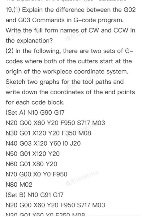 Solved 19.(1) Explain the difference between the G02 and G03 | Chegg.com