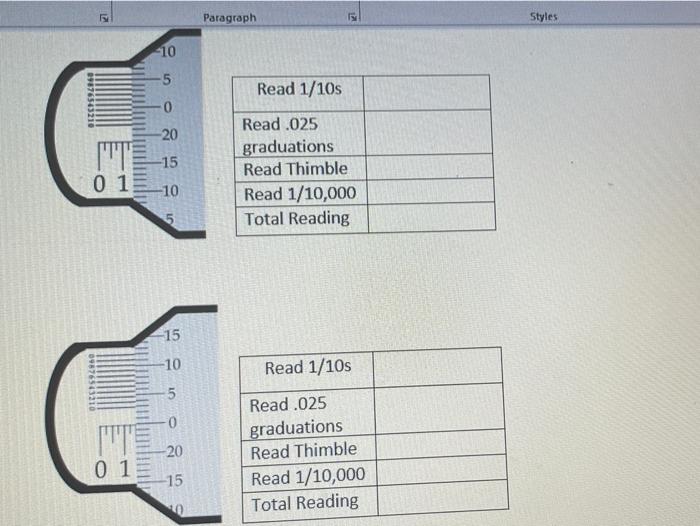 Micrometer Practice Sheet MACH 2600 Name: -15 -10 | Chegg.com