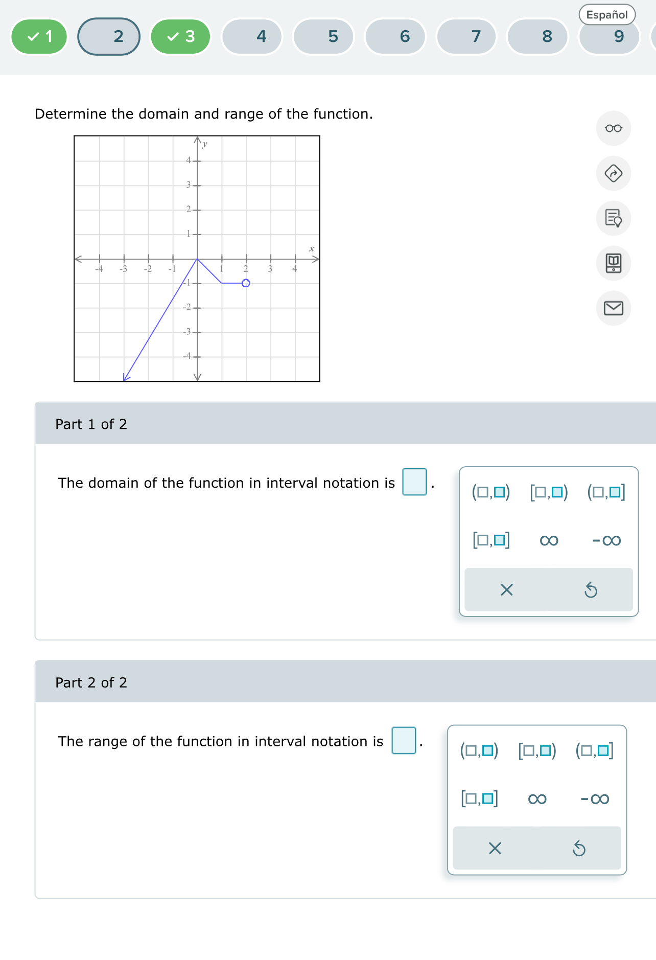 Solved 124678Español 3Determine the domain and range of the | Chegg.com