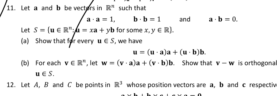 Solved Let a and b ﻿be vectors in Rn ﻿such thata*a=1,b*b=1, | Chegg.com