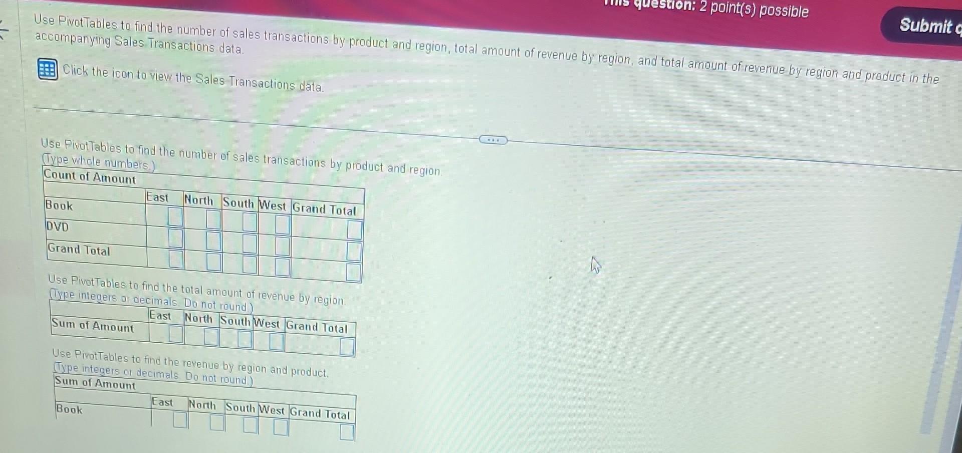 Solved Use PivotTables to find the number of sales | Chegg.com