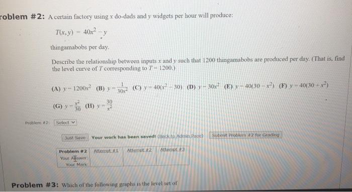 Solved roblem #2: A certain factory using x do-dads and y | Chegg.com