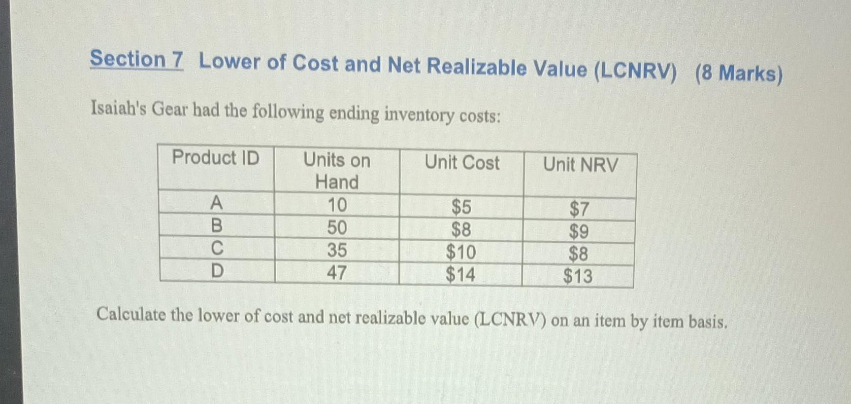 Solved Section 7 Lower of Cost and Net Realizable Value | Chegg.com