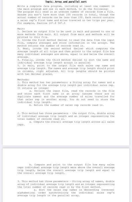Solved Topic: Array and parallel sort Write a complete Java | Chegg.com