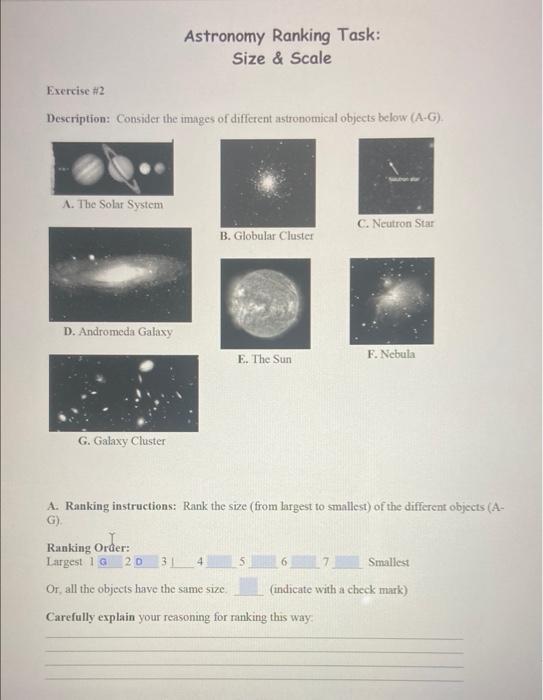 Solved Astronomy Ranking Task: Size & Scale Exercise #2 | Chegg.com