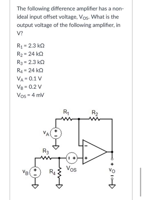 Solved The following difference amplifier has a non- ideal | Chegg.com