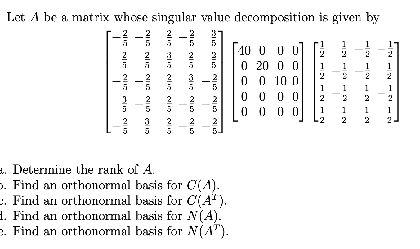 Solved Let A ﻿be a matrix whose singular value decomposition | Chegg.com