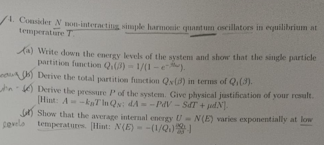 Solved Consider N ﻿non-interacting simple harmonic quantum | Chegg.com