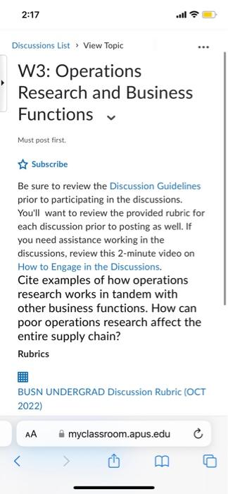 Solved W3: Operations Research and Business Functions Must | Chegg.com