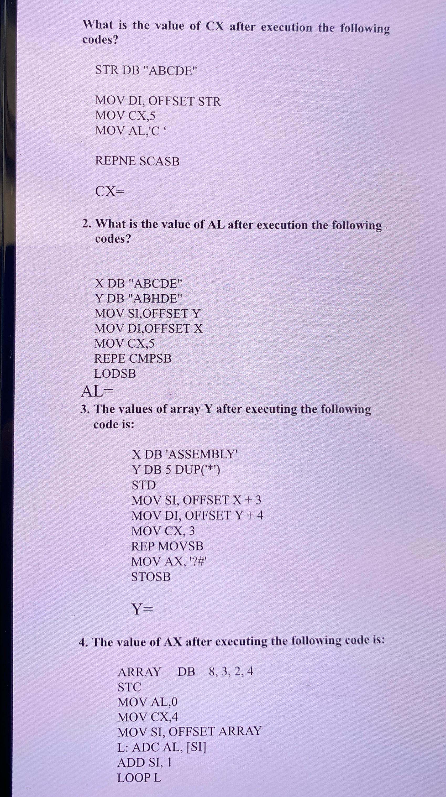 Solved What is the value of Cx ﻿after execution the | Chegg.com