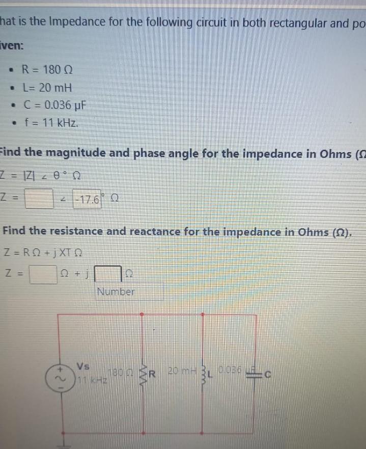 Solved hat is the Impedance for the following circuit in | Chegg.com