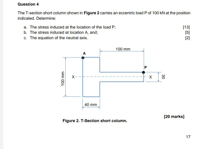 Solved Question 4 The T-section short column shown in Figure | Chegg.com