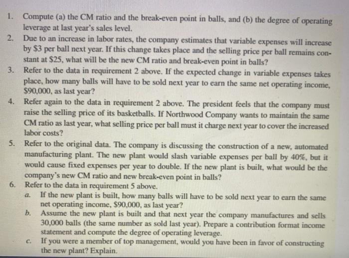 Solved "ROBLEM 3-20 Various CVP Questions: Break-Even Point; | Chegg.com