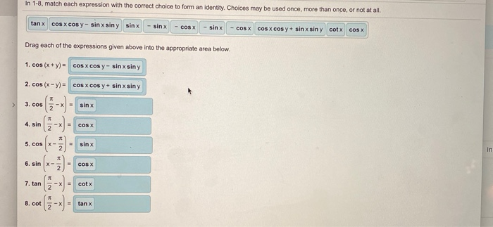 Solved In 1-8, match each expression with the correct choice | Chegg.com