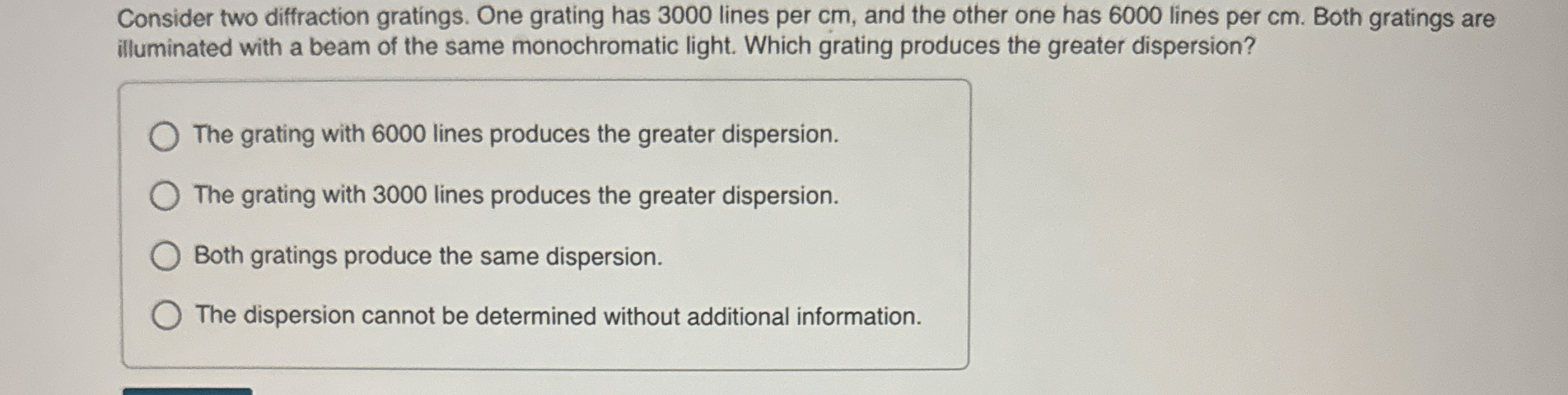 Solved Consider two diffraction gratings. One grating has | Chegg.com