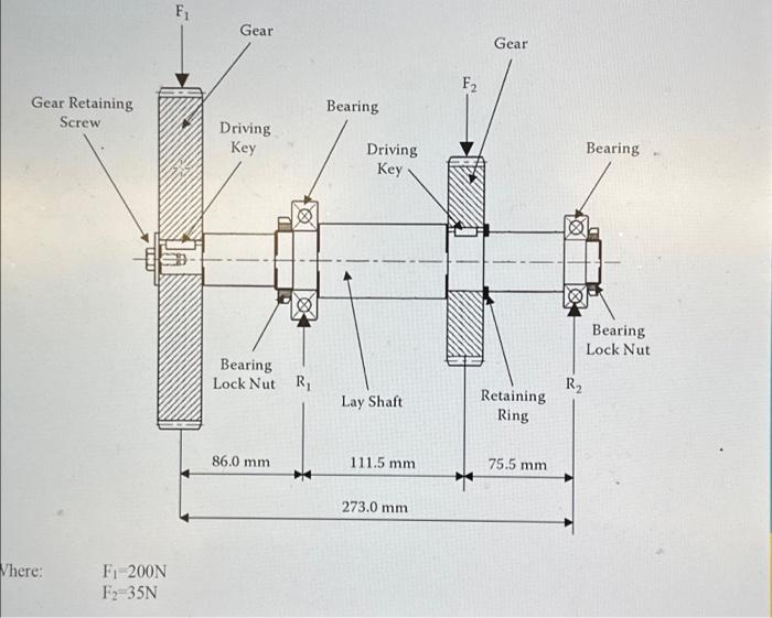 Solved Gear Retaining Screw Where: INI F₁-200N F₂=35N F₁ | Chegg.com