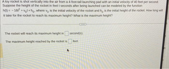 Solved A toy rocket is Shot vertically into the air from a 4 | Chegg.com