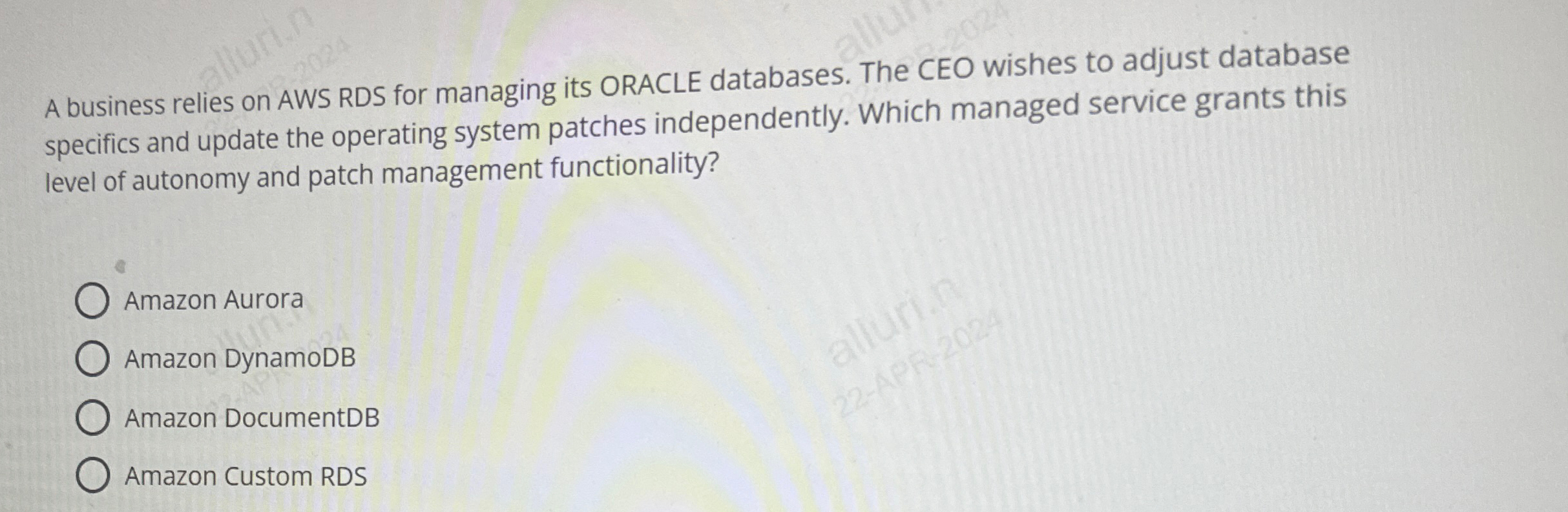 Solved A business relies on AWS RDS for managing its ORACLE | Chegg.com