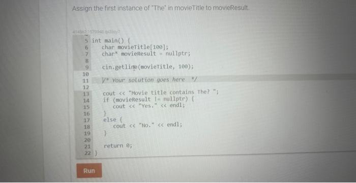 Solved Assign the first instance of "The" in movietitle to | Chegg.com