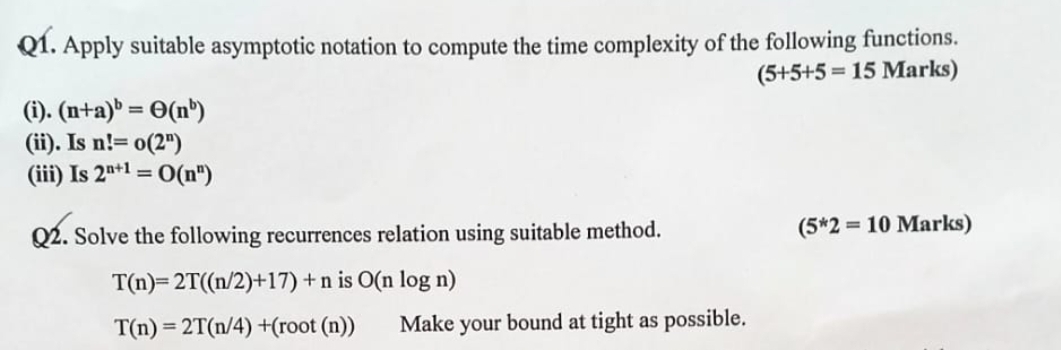 Solved Q1. ﻿Apply suitable asymptotic notation to compute | Chegg.com