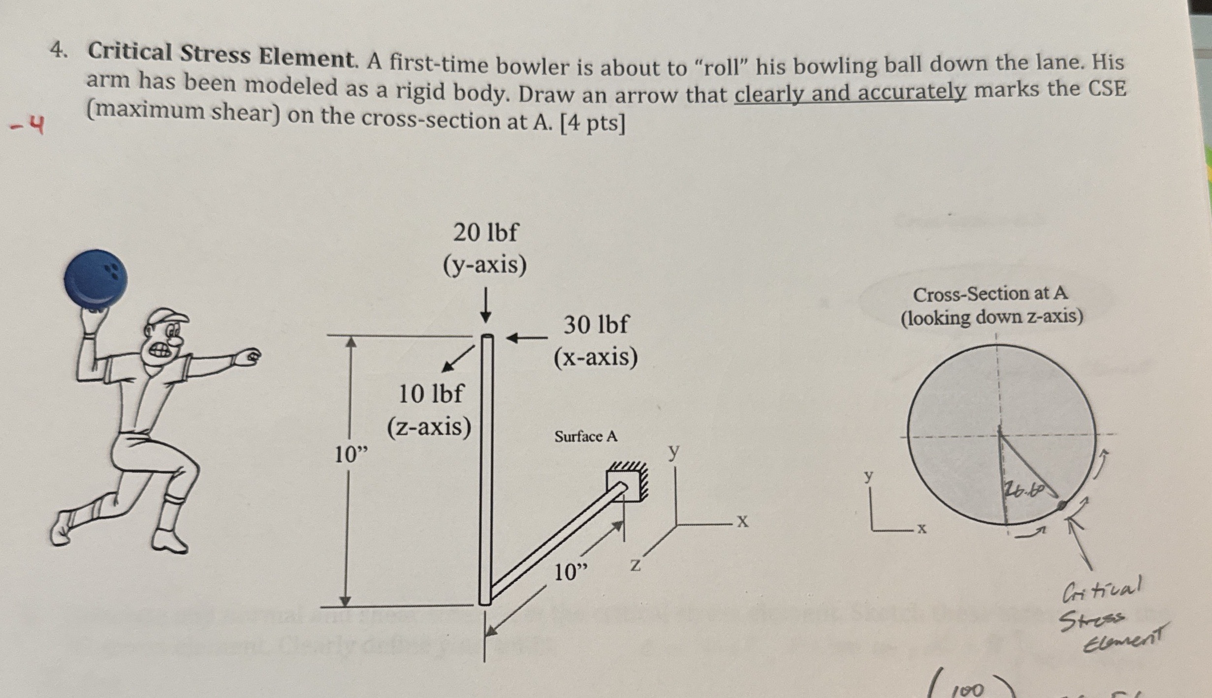 Solved 4. ﻿Critical Stress Element. A first-time bowler is | Chegg.com