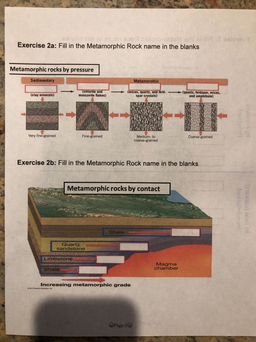 Solved Exercise 2a: Fill in the Metamorphic Rock name in the | Chegg.com
