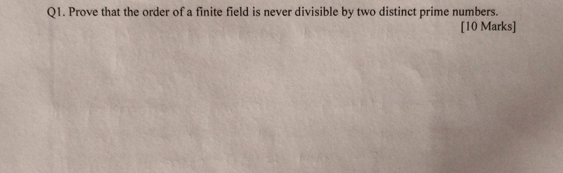 Solved Q1. Prove that the order of a finite field is never | Chegg.com