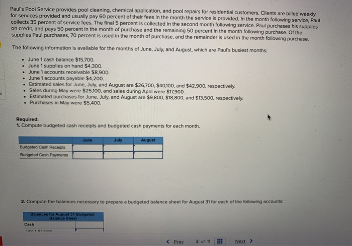 Solved Paul's Pool Service provides pool cleaning, chemical | Chegg.com