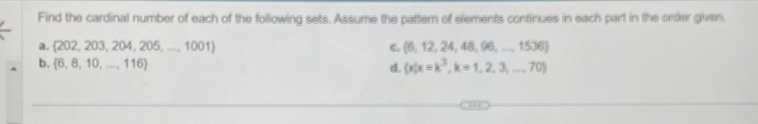 Solved Find the cardinal number of each of the following | Chegg.com